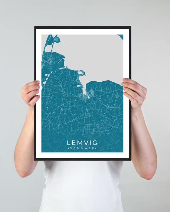 Lemvig by plakat - blå | Stort udvalg af plakater | Hurtig levering