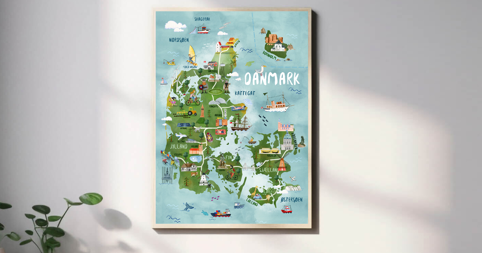 Danmarkskort til børn -fantastiske plakater med Danmarkskort