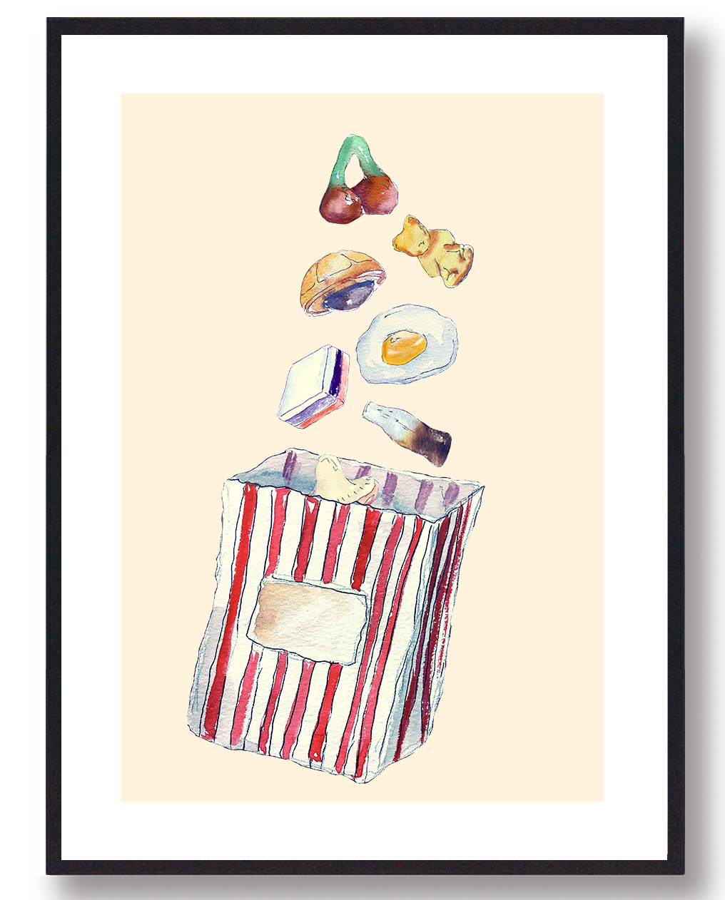 Pose med bland selv slik (gul) - håndtegnet plakat